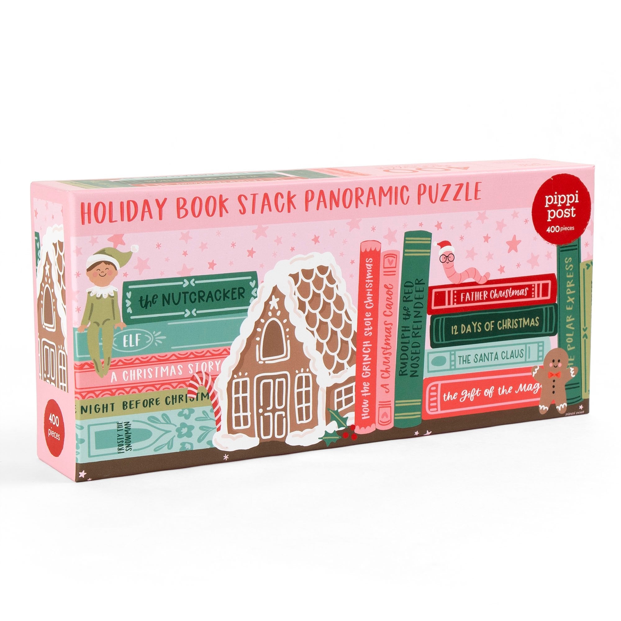 Holiday Bookshelf - 400 Piece Panoramic Jigsaw Puzzle by Pippi Post